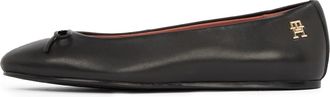 Tommy Hilfiger Damen Ballerinas Flat Bow aus Leder, Schwarz (Black), 42