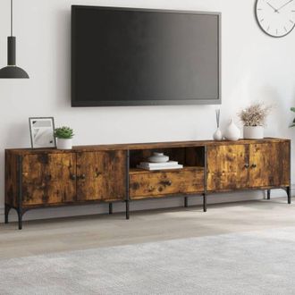 vidaXL Meuble tv &agrave; tiroir ch&ecirc;ne fum&eacute; 200x25x44 cm bois ding&eacute;nierie