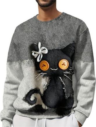 Generic Pull à col rond pour homme Imprimé Noël Col rond Polyester épais Simple Casual Hiver Sweatshirt, Orange, 3XL