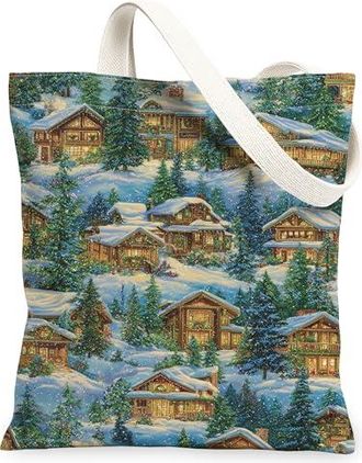 Generic Sacs d&eacute;picerie r&eacute;utilisables en toile, motif cabane rustique, sacs d&eacute;picerie r&eacute;utilisables, confortables, vintage, l&eacute;gers et lavables, bleu, 13x15 Inc