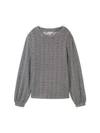 Tom Tailor Damen Longsleeve mit Ballon&auml;rmeln, 36824 - Printed Heringbone Structure, S