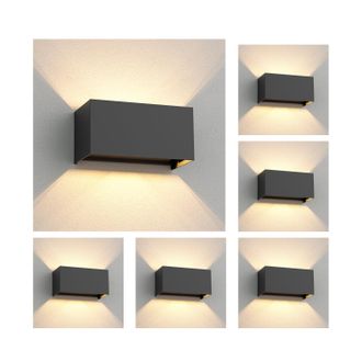 LEDs Com 6 Stück Wandleuchte CUBEL für außen, anthrazit, IP65, Up & Downlight, rechteckig, inkl. 2 LED Lampen, je 4,1 W, 501lm, warmweiß