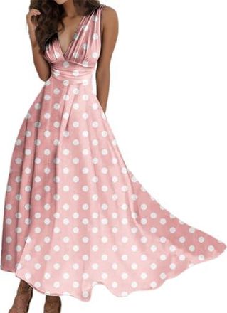 Generic Robe d&eacute;t&eacute; sans manches &agrave; col en V avec poche pour femme - Robe d&eacute;t&eacute; midi &eacute;vas&eacute;e - Robe d&eacute;t&eacute; boh&egrave;me pour les vacances de plage - Robe ample pour les va