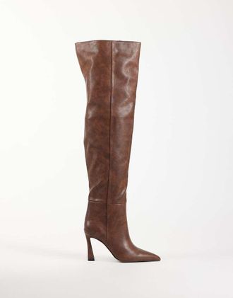Asos Kennedy Overknee-Stiefel mit Stiletto-Absatz in Braun mit Burnish-Finish