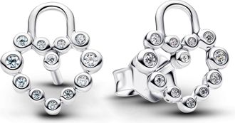 Pandora Pandora Moments Funkelndes Herz Vorh&auml;ngeschloss Ohrstecker aus Sterling Silber mit Zirkonia, 294419C01