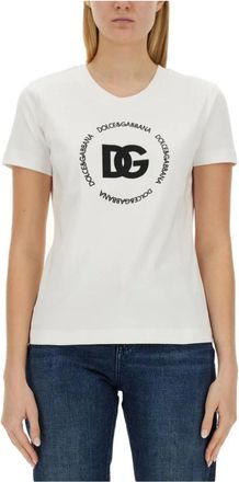 Dolce & Gabbana Femme, Tops, Blanc, Taille: 36 FR DG Logo T-Shirt