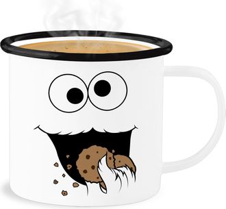 Shirtracer Emaille Becher Blechbecher - Karneval & Fasching - Tassen - Keks Monster I Krümelmonster I Cookie Monster - 300 ml - Weiß Schwarz - fasching- auge tas