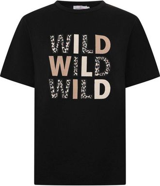 Zwillingsherz T-Shirt Wild Wild Wild gro&szlig;er, gestickter Schriftzug mit Leomuster, Rundhals