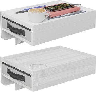 Relaxdays Nachttisch klemmbar, 2er Set, Bambus, HxBxT: 14 x 37 x 26,5 cm, Schublade, Bettablage zum Einh&auml;ngen, wei&szlig;