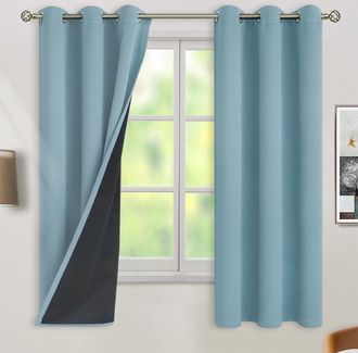 BGment Thermoisolierte Verdunkelungsvorh&auml;nge f&uuml;r Schlafzimmer, mit schwarzem Futter, doppellagig, verdunkelnd, ger&auml;uschreduzierend, 106 x 160 cm, Graublau, 2