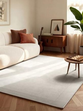 Villeroy & Boch Wollteppich Kari - Weicher Natur Wohnzimmerteppich mit Bord&uuml;re, Handgemacht & Nat&uuml;rlich, Modernes Design f&uuml;r Wohnzimmer, Schlafzimmer, Esszimmer, Flur