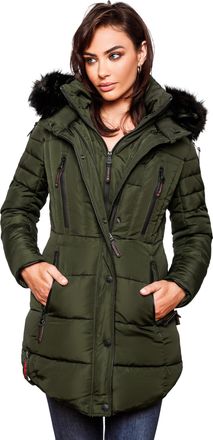 Marikoo warme Damen Winter Jacke Winterjacke Parka Stepp Mantel lang B401 [B401-Moonshine-Olive-Gr.XXL]