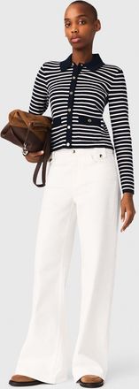 Maje Gestreifter Cardigan Mit Polokragen - Marineblau - Maje