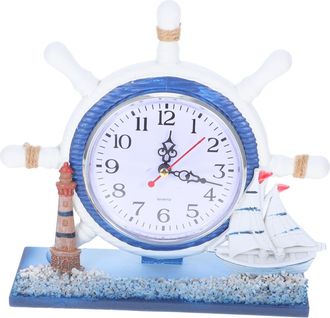 Cabilock Stille Mediterrane Tischuhr Mit Leuchtturm Und Schiffsrad Vintage Wecker Für Nautische Themenzimmer Küstendekoration