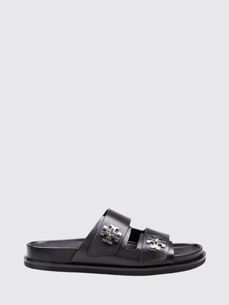 Tory Burch Sandales plates en cuir lisse avec logo m&eacute;tallique Double T