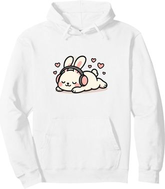 Hello Kitty S&uuml;&szlig;er Kawaii Hase mit Kopfh&ouml;rer Illustration Anime Design Pullover Hoodie