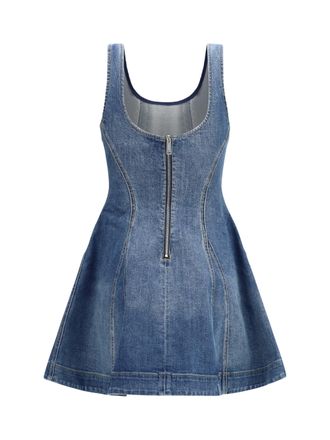 Self Portrait Denim Flared Mini Dress - Blue