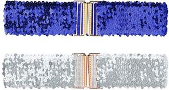 Allegra K Ceintures larges Boucles de verrouillage Paillettes Ceintures extensibles brillantes 2PCS pour femmes Bleu royal 60cm/23.62