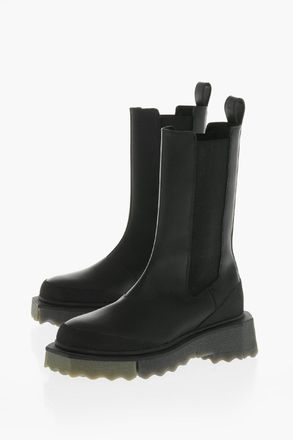 Off-white Chelsea-Stiefeletten aus Leder mit Schwamm-Effekt-Sohle Off-White