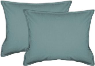 jilda-tex 2er Pack Zierkissenhülle Stone-Washed Renforce Lissabon 100% Bio-Baumwolle Knitterlook Stehsaum Bügelfrei Uni Leinen-Optik Bügelfrei GOTS Made in Gree