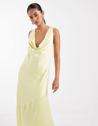 Tfnc Robe longue de demoiselle dhonneur en satin avec dos et col b&eacute;nitier - Beurre citron-Jaune