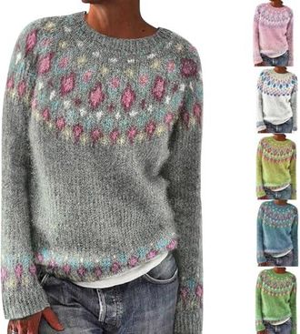 Generic Pull en tricot épais pour femme | Pull Fairisle pour femme - Pull dhiver chaud pour femme - Pull islandais doux et confortable pour femme - Pull nordi