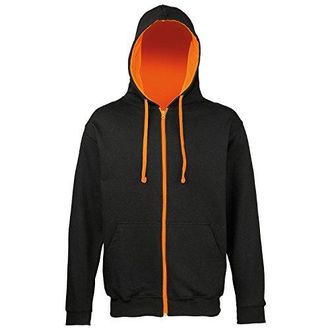 Awdis Sweatshirt &agrave; Capuche et Fermeture zipp&eacute;e - Homme (L) (Noir/Orange)