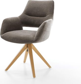 DELIFE Drehstuhl Yago-Flex mit Armlehnen Strukturstoff Soft Taupe Holzgestell kantig Natur 360&deg; drehbar Taschenfederkern, Esszimmerst&uuml;hle