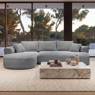 Mendler Sofa-Garnitur HWC-P19, 3-Sitzer Couch Loungesofa, Stoff/Textil Cord (370 g/m&sup2;) Liegefl&auml;che Links - hellgrau