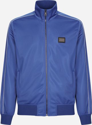 Dolce & Gabbana Sweater Aus Triacetat Mit Reißverschluss, Plakette Und Streifen - Mann Sweatshirts Blau Stoff 50