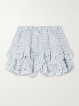 Isabel Marant Short En Voile De Coton Biologique À Broderie Anglaise Et À Finitions En Dentelle Jocadia - Bleu