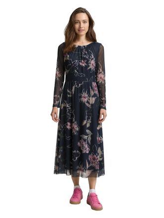 Tom Tailor Damen 1047637 Midi-Meshkleid mit Muster, 38400-Big Flower Design, 38