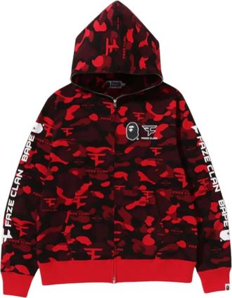 A Bathing Ape hoodie zippé à motif camouflage - Rouge