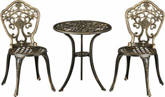 OUTSUNNY Ensemble bistrot de jardin 2 personnes 3 pi&egrave;ces aluminium aspect fer forg&eacute; bronze vieilli