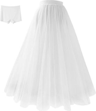 Generic Jupe Midi en Tulle pour Femme, Jupe en Tulle Superpos&eacute;e &Eacute;l&eacute;gante avec Taille Haute &Eacute;lastique, Jupe Fluide Et Ample en Maille pour Entra&icirc;nement De Dans
