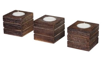 Mendler 3er Set Teelichthalter Leuca, Vintage Shabby-Look - braun