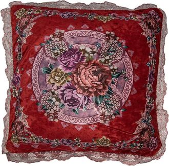 Clayre & Eef Kissenbezug 55x55 cm Rot Synthetisch Quadrat Blumen