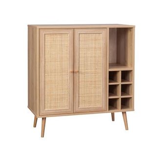 Sweeek Buffet Range Bouteilles Portes en cannage et décor Bois avec casiers. Buffet Haut. vaisselier. 83cm