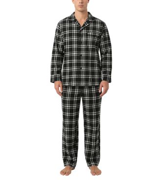 Lapasa Herren Pyjama-Set Relaxed Fit Lounge Top & Hose, Flanell Schlafanzugset M95, Schwarz + Wei&szlig;, XXL
