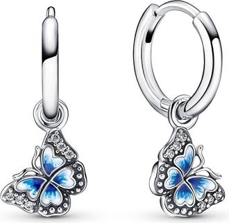 Pandora MOMENTS Creolen mit Anhänger Blauer Schmetterling Silber 290778C01