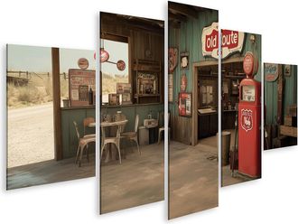 Islandburner Bild auf Leinwand Nostalgische Tankstelle an der alten Route 66 f&uuml;r Wohnzimmer Reisefans Restaurant Bilder Wandbilder Poster