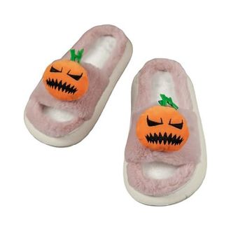 Generic Pantoufles plates dHalloween en peluche pour femme - Couleur contrast&eacute;e - Pantoufles dint&eacute;rieur pour femme, rose, 38 EU
