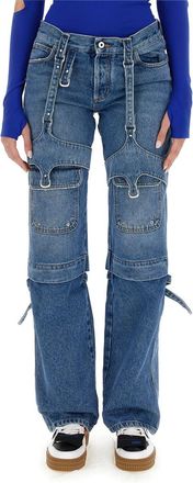Off-white Cotton Regular-Fit Cargo Jeans - Blue