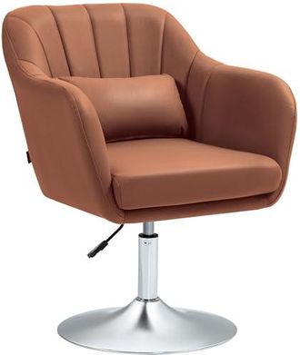 HOMCOM Fauteuil de Salon Chaise Relax Fauteuil de Chambre Grand Confort - Coussins lombaires Hauteur r&eacute;glable pivotant 360&deg; pi&egrave;tement en m&eacute;tal chrom&eacute; -Marron