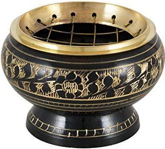 NKlaus Encensoir à Motifs Noir - Or Laiton avec Grille 6cm Encensoir brûleur Mode dencens Charbon de Bois sur Sable 4013