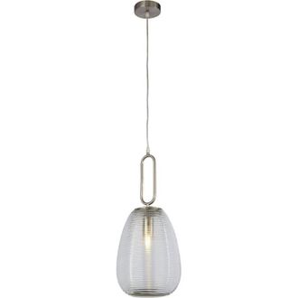 Searchlight Searchlight Elixir Luminaire suspendu en verre nervur&eacute; &agrave; 1 lumi&egrave;re, verre transparent, nickel satin&eacute;