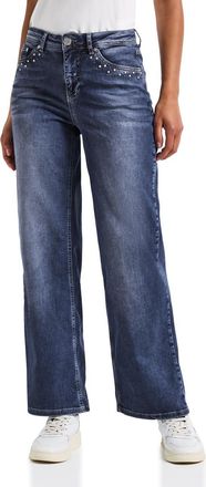 Street One Damen A379428 Wide Leg Jeans mit Nieten, Mid Blue Soft Washed, 30W / 30L