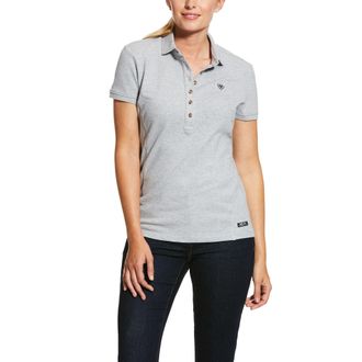 Ariat Womens Prix 2.0 Polo Shirt Shirt in Heather Grey Cotton, Size Large, by Ariat