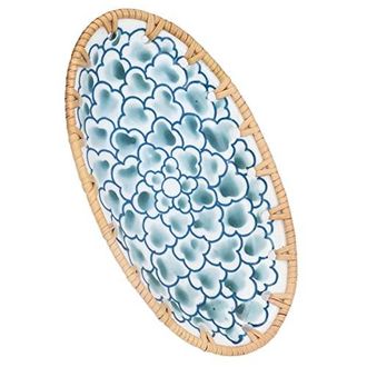 CHICIRIS Assiette de Fruits Durable, Facile &agrave; Nettoyer, Excellente Id&eacute;e de pour les Anniversaires, Automne Vietnamien, Rotin, C&eacute;ramique Bleue et Blanche (Petit