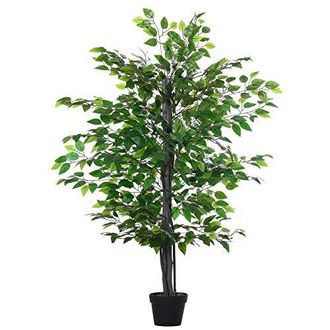 OUTSUNNY Arbre Artificiel Plante Artificielle ficus H.1,45 m Tronc Branches Liane Lichen Feuilles Grand r&eacute;alisme Pot Inclus